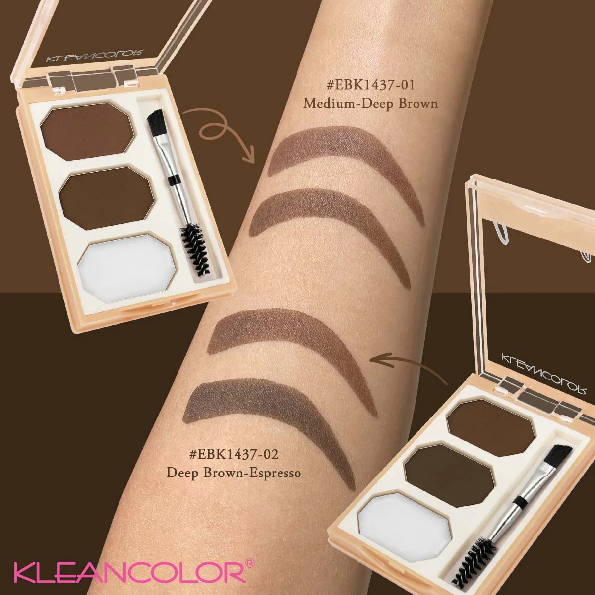 Brow kit palette medium deep brown - kleancolor - Luces Beautiful